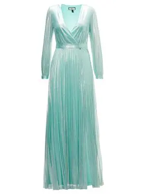 NISSA Metallic Pleated Maxi Dress - Blue