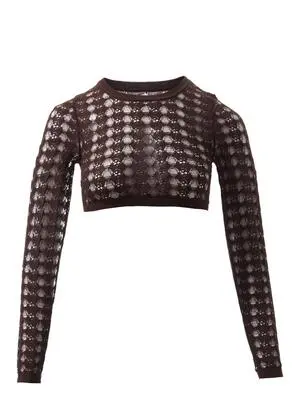 FULLY FASHIONING Kim Crochet Cropped Top - Brown