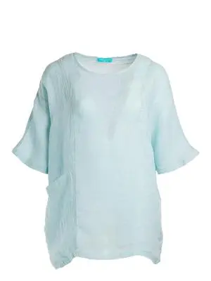 Haris Cotton Front Pocket Curve Linen Gauze Blouse - Blue