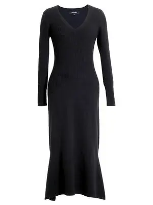 SMART AND JOY Slim V-neck Sweater Midi Dress - Black