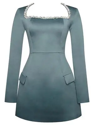MISS CIRCLE NEW YORK A-line Mini Dress With Crystal Trim - Green