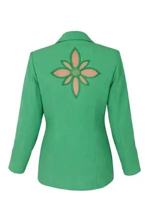 LALIPOP DESIGN Tailored Blazer Jacket With Embroidery And Laser Cut Details - Green