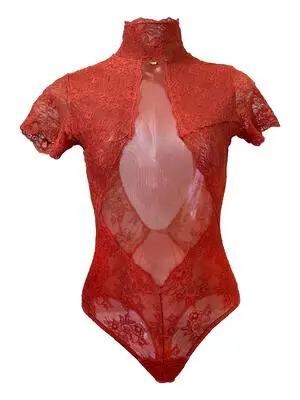 CAROL COELHO Origins Magmatica Lace & Mesh Bodysuit - Orange
