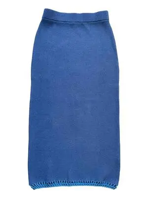 ARTO. Crochet Hem Knit Pencil Midi Skirt - Blue