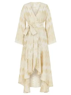 LILAMIE Madrid V-neck Belted Resort Dress - Gold