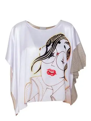 ARTISTA Dori Printed Asymmetric Top - White