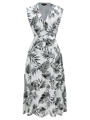 SMART AND JOY Tropical Print Sleeveless Midi Dress - Black