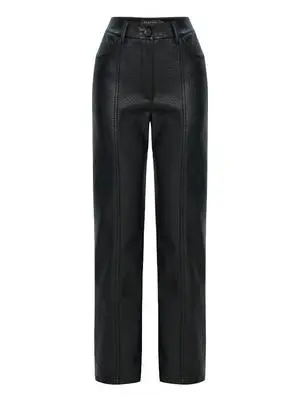 EXQUISE Straight Leg Vegan Leather Pants - Black