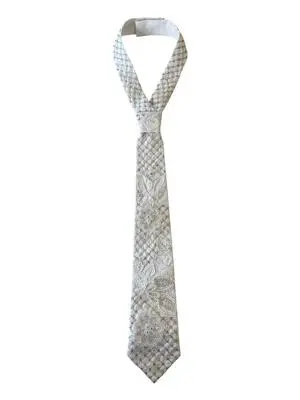 NANDANIE Embroidered Floral Petite Necktie - White