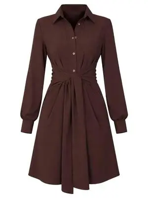 GIRL IN MIND Mira Tie Mini Shirt Dress - Brown