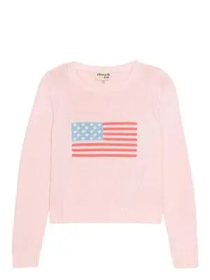 ELLSWORTH + IVEY Autumn Crewneck Sweater With American Flag - Pink