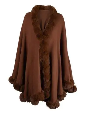 Saachi Faux Fur Trimmed Cape - Brown