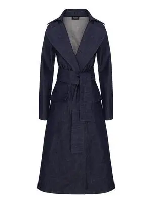 BLUZAT Long Denim Trench Coat - Blue