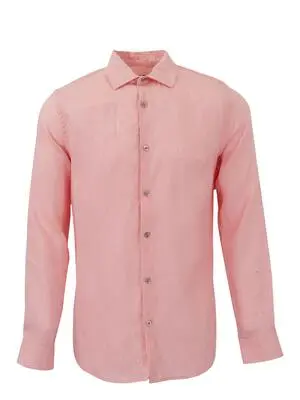 LORDS OF HARLECH Lionel Linen Button Down Shirt Fresh - Pink