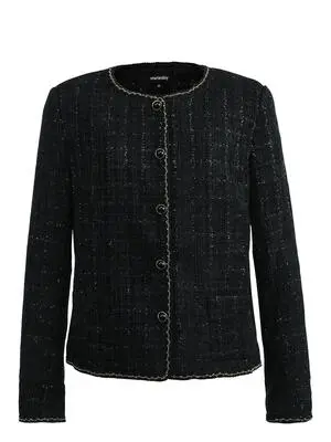 SMART AND JOY Tweed Round Neck Jacket - Black