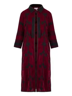 ANTRA DESIGNS Silk Velvet Embroidered Coat - Red