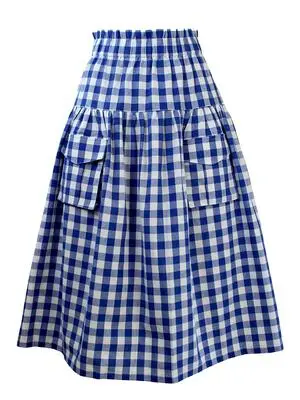 ZENZEE Gingham Check Linen Cargo Skirt - Blue/white
