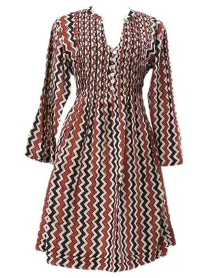 WILD ROSE Poa Chevron Cotton Hand Block Print Dress - Black