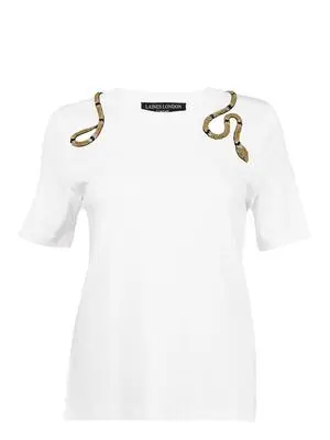 LAINES LONDON Embellished Wrap-around Snake T-shirt - White/gold