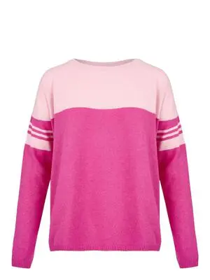 AT LAST... Cashmere Blend Sweater With Striped Sleeves - Pink