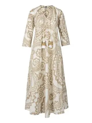 ANTRA DESIGNS Sunna Printed Cotton Kaftan With Tassels - White
