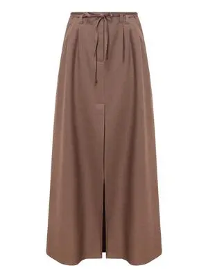 MANDRAGORA Long Wool Skirt With Slit - Brown