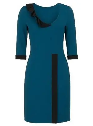 CONQUISTA Two Tone Felt Dress With Frill And Trim Detail - Blue