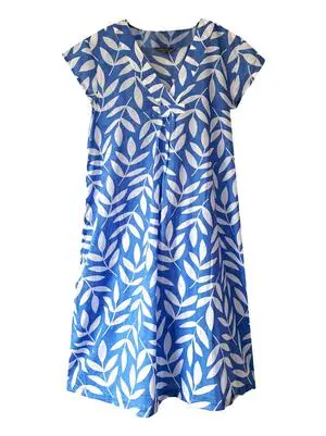 LIME TREE DESIGN Audrey Leaf Print Cotton Shift Dress - Blue