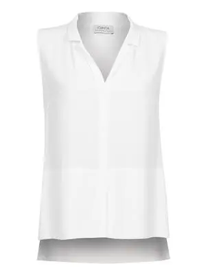 GINTA Sleeveless V-neck Blouse With Asymmetric Hem - White