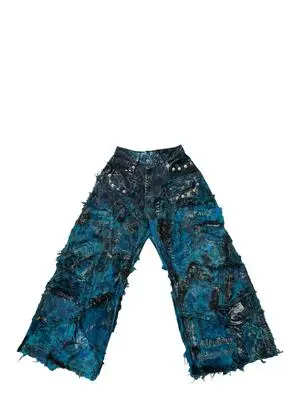 ZASTASTUDIO Wearable Ruins Shredded Denim Wide Leg Pants - Blue