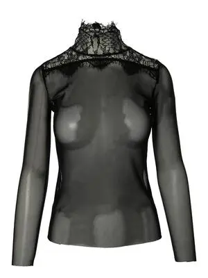 SILVIA SERBAN Tulle Blouse With Lace - Black