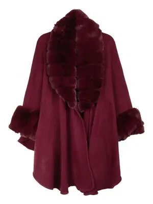 Saachi Faux Fur Trimmed Kimono - Red