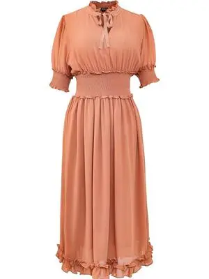 SMART AND JOY Chiffon Smocked Dress With Ruffles - Orange