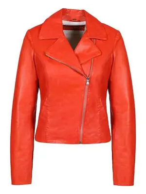 FREAKY NATION Classic Fitted Leather Biker Jacket - Red