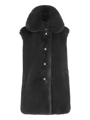 N'ONAT Rex Faux Fur Vest With Gold Buttons - Black