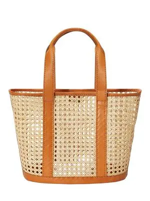 Pink Haley Andrea Cane Woven And Leather Shopper Tote - Black