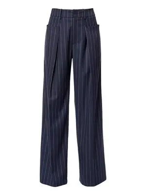 AGGI BY HALEWSKI Stacey Mood Indigo Tennis Stripe Wide Trousers - Blue
