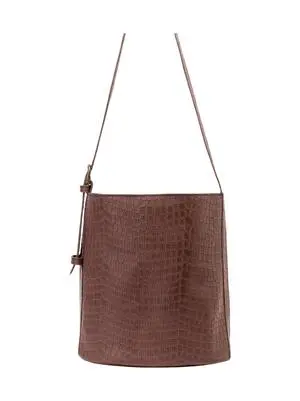 JUAN-JO Croc Embossed Leather Bucket Bag - Brown