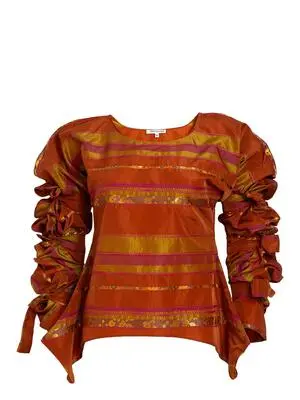 BIANCA POPP Striped Taffeta Blouse With Ribbon Detail - Orange