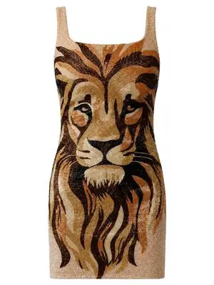SELF-ADORE Embellished Lion Mini Dress - Brown