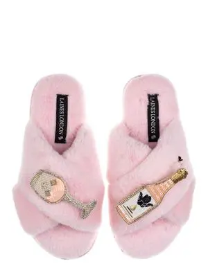 LAINES LONDON Classic Laines Slippers With Wine Brooches Pink