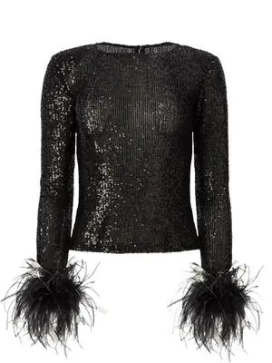 LITA COUTURE Sequin Open-back Top - Black