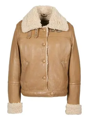 FREAKY NATION Bonded Leather Jacket With Faux Shearling Lining - Brown