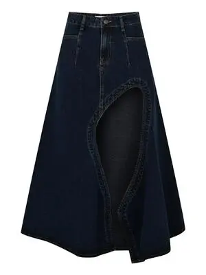 GOC DENIM Denim Maxi Skirt With Slit - Blue