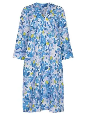 NOLOGO-CHIC Printed Linen Midi Dress - Blue