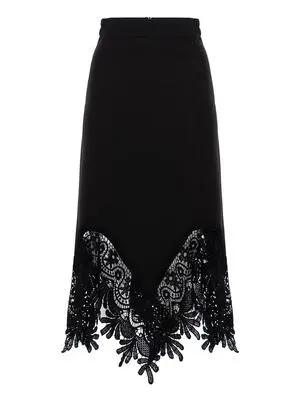 CONCEPT A TROIS Midi Skirt With Lace Detail - Black