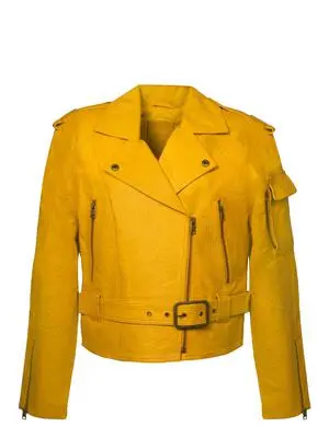 ZASTASTUDIO Tequila Sunrise Biker Leather Jacket - Yellow