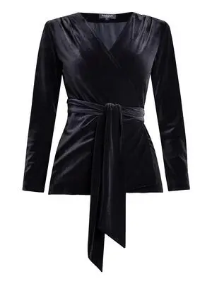 RUMOUR LONDON Evelyn Velvet Wrap Jacket - Black