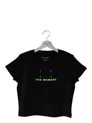 KAPTURE Graphic Print Organic Cotton Crop Top - Black