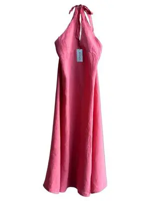 REUNION HOME Rimini Linen Halterneck Dress - Red